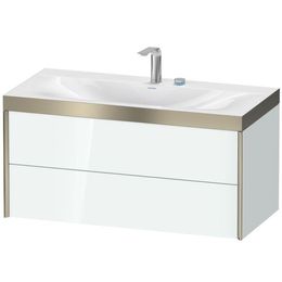 Duravit XViu Waschtisch-Unterschrank XV4616EB185P 100x48cm, 2 Schubk&auml;sten, 2 Hahnl&ouml;cher, champagner matt, Rahmen P, wei&szlig; hochglanz
