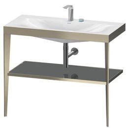 Duravit XViu M&ouml;belwaschtisch-Kombination XV4716EB189 100 x 48 cm, 2 Hahnl&ouml;cher, flannel grey hochglanz, mit Metallkonsole, champagner matt