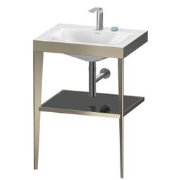 Duravit XViu M&ouml;belwaschtisch-Kombination XV4714EB140 60 x48 cm, 2 Hahnl&ouml;cher, schwarz hochglanz, mit Metallkonsole, champagner matt