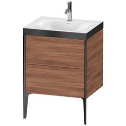 Duravit XViu Waschtisch-Unterschrank XV4709OB279P 60x48cm, 2 Ausz&uuml;ge, 1 Hahnloch, schwarz matt, Rahmen P, nussbaum natur