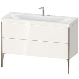 Duravit XViu Waschtisch-Unterschrank XV4712EB122C 120x48cm, 2 Schubk&auml;sten, 2 Hahnl&ouml;cher, champagner matt, Rahmen C, wei&szlig; hochglanz