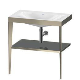 Duravit XViu Möbelwaschtisch-Kombination XV4715NB189 80 x 48 cm, ohne Hahnloch, flannel grey hochglanz, mit Metallkonsole, champagner matt