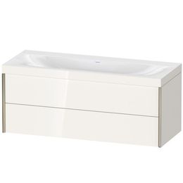 Duravit XViu Waschtisch-Unterschrank XV4617NB122C 120x48cm, 2 Schubk&auml;sten, ohne Hahnloch, champagner matt, Rahmen C, wei&szlig; hochglanz