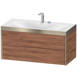 Duravit XViu Waschtisch-Unterschrank XV4616EB179P 100x48cm, 2 Schubk&auml;sten, 2 Hahnl&ouml;cher, champagner matt, Rahmen P, nussbaum natur