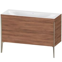 Duravit XViu Waschtisch-Unterschrank XV4712NB179C 120x48cm, 2 Schubkästen, ohne Hahnloch, champagner matt, Rahmen C, nussbaum natur