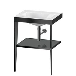 Duravit XViu Möbelwaschtisch-Kombination XV4714NB289 60 x 48 cm, ohne Hahnloch, flannel grey hochglanz, mit Metallkonsole, schwarz matt