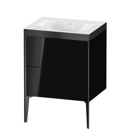 Duravit XViu Waschtisch-Unterschrank XV4709NB240P 60x48cm, 2 Ausz&uuml;ge, ohne Hahnloch, schwarz matt, Rahmen P, schwarz hochglanz