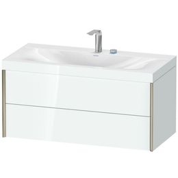 Duravit XViu Waschtisch-Unterschrank XV4616EB185C 100x48cm, 2 Schubk&auml;sten, 2 Hahnl&ouml;cher, champagner matt, Rahmen C, wei&szlig; hochglanz