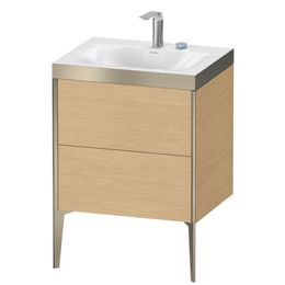 Duravit XViu Waschtisch-Unterschrank XV4709EB130P 60x48cm, 2 Ausz&uuml;ge, 2 Hahnl&ouml;cher, champagner matt, Rahmen P, Eiche natur