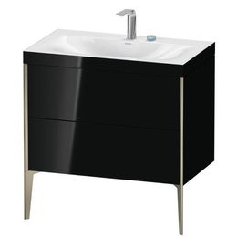 Duravit XViu Waschtisch-Unterschrank XV4710EB140C 80x48cm, 2 Ausz&uuml;ge, 2 Hahnl&ouml;cher, champagner matt, Rahmen C, schwarz hochglanz