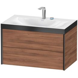 Duravit XViu Waschtisch-Unterschrank XV4615EB279P 80x48cm, 2 Schubk&auml;sten, 2 Hahnl&ouml;cher, schwarz matt, Rahmen P, nussbaum natur