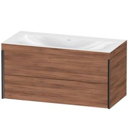 Duravit XViu Waschtisch-Unterschrank XV4616NB279C 100x48cm, 2 Schubkästen, ohne Hahnloch, schwarz matt, Rahmen C, nussbaum natur