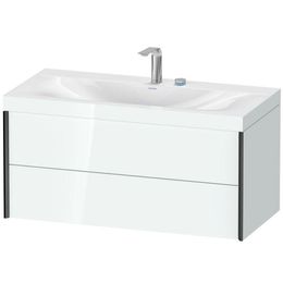 Duravit XViu Waschtisch-Unterschrank XV4616EB285C 100x48cm, 2 Schubk&auml;sten, 2 Hahnl&ouml;cher, schwarz matt, Rahmen C, wei&szlig; hochglanz