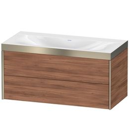 Duravit XViu Waschtisch-Unterschrank XV4616NB179P 100x48cm, 2 Schubk&auml;sten, ohne Hahnloch, champagner matt, Rahmen P, nussbaum natur
