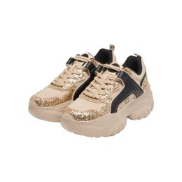 Trainingsschuh Buffalo "Buffalo BLISS GLAM - VEGAN GLITTER/NUBUCK", Damen, Gr. 38, gold, cream, schwarz, Schuhe