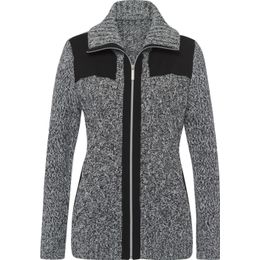 CR&Eacute;ATION L Damen Strickjacke mit kontrastfarbigen Eins&auml;tzen schwarz-ecru-meliert Gr&ouml;&szlig;e 46