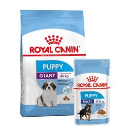 Royal Canin Giant Puppy + Maxi Puppy in So&szlig;e Hunde-Trockenfutter Welpenfutter 3,5kg + 10x140g