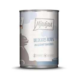 MjAMjAM Delikates Huhn an ged&auml;mpftem K&uuml;rbis Katzen-Nassfutter ohne Getreide und Zucker 6x400g