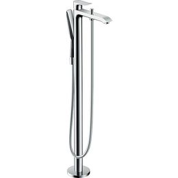 Hansgrohe Metris Wannen Armatur 31471000 bodenstehend, Stabhandbrause PuraVida, chrom