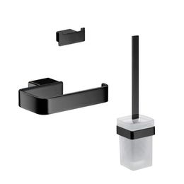 Emco Loft WC-Set 059813300 schwarz, Papierhalter ohne Deckel, B&uuml;rstengarnitur und Doppelhaken