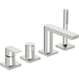 Hansa Hansastela Fertigmontageset 57302473 chrom, Vierloch-Wannenf&uuml;ll- und Brausearmatur, Drehumsteller, eckig