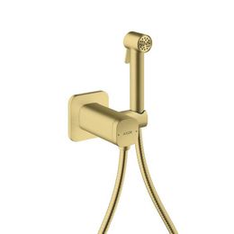 Hansgrohe AXOR Bidette Showers Bidette Duschkopf 29243950 1 Strahlart softsquare f&uuml;r Mischwasser mit Duschkopfhalterung und Duschschlauch 1,25 m, Brushed Brass