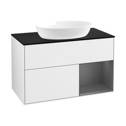 Villeroy & Boch Villeroy und Boch Finion Waschtischunterschrank FA22GKGF 100cm, Abdeckplatte black matt, Regale Anthracite matt lacquer, Glossy white lacquer