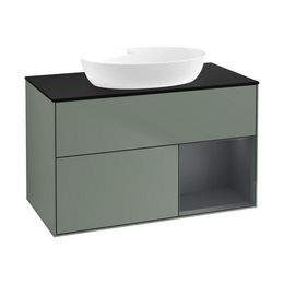 Villeroy & Boch Villeroy und Boch Finion Waschtischunterschrank FA22HGGM 100cm, Abdeckplatte black matt, Regale Midnight matt lacquer, Olive Matt Lacquer