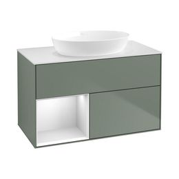 Villeroy & Boch Villeroy und Boch Finion Waschtischunterschrank GA11MTGM 100cm, Abdeckplatte white matt, Emotion, Regale White matt lacquer, Olive Matt Lacquer