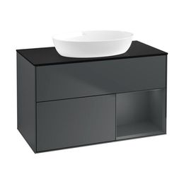 Villeroy & Boch Villeroy und Boch Finion Waschtischunterschrank FA22HGHG 100cm, Abdeckplatte black matt, Regale Midnight matt lacquer, Midnight Blue Matt Lacquer