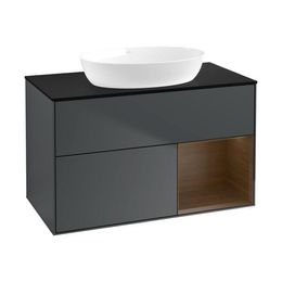 Villeroy & Boch Villeroy und Boch Finion Waschtischunterschrank FA22GNHG 100cm, Abdeckplatte black matt, Regale Walnut Veneer, Midnight Blue Matt Lacquer