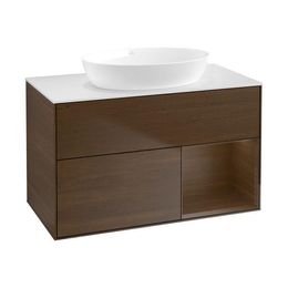 Villeroy & Boch Villeroy und Boch Finion Waschtischunterschrank FA21GNGN 100cm, Abdeckplatte white matt, Regale Walnut Veneer, Walnut veneer