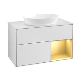 Villeroy & Boch Villeroy und Boch Finion Waschtischunterschrank GA21HFMT 100cm, Abdeckplatte white matt, Emotion, Regale Gold matt lacquer, White matt lacquer