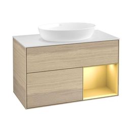Villeroy & Boch Villeroy und Boch Finion Waschtischunterschrank GA21HFPC 100cm, Abdeckplatte white matt, Emotion, Regale Gold matt lacquer, Oak Veneer