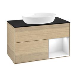 Villeroy & Boch Villeroy und Boch Finion Waschtischunterschrank FA22GFPC 100cm, Abdeckplatte black matt, Regale Glossy white lacquer, Oak Veneer