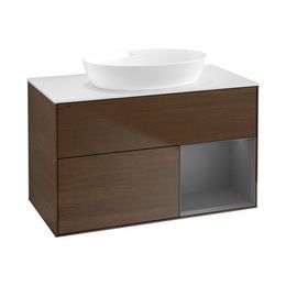 Villeroy & Boch Villeroy und Boch Finion Waschtischunterschrank GA21GKGN 100cm, Abdeckplatte white matt, Emotion, Regale Anthracite matt lacquer, Walnut veneer