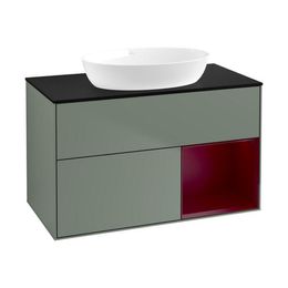 Villeroy & Boch Villeroy und Boch Finion Waschtischunterschrank FA22HBGM 100cm, Abdeckplatte black matt, Regale Peony matt lacquer, Olive Matt Lacquer