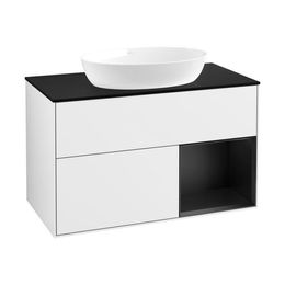 Villeroy & Boch Villeroy und Boch Finion Waschtischunterschrank FA22PDGF 100cm, Abdeckplatte black matt, Regale Black matt lacquer, Glossy white lacquer