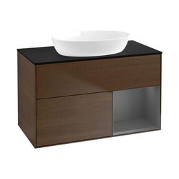 Villeroy & Boch Villeroy und Boch Finion Waschtischunterschrank GA22GKGN 100cm, Abdeckplatte black matt, Emotion, Regale Anthracite matt lacquer, Walnut veneer