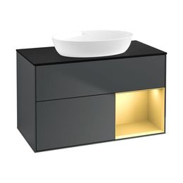 Villeroy & Boch Villeroy und Boch Finion Waschtischunterschrank FA22HFHG 100cm, Abdeckplatte black matt, Regale Gold matt lacquer, Midnight Blue Matt Lacquer
