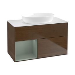 Villeroy & Boch Villeroy und Boch Finion Waschtischunterschrank GA11GMGN 100cm, Abdeckplatte white matt, Emotion, Regale Olive matt lacquer, Walnut veneer