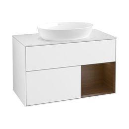 Villeroy & Boch Villeroy und Boch Finion Waschtischunterschrank GA21GNGF 100cm, Abdeckplatte white matt, Emotion, Regale Walnut Veneer, Glossy white lacquer