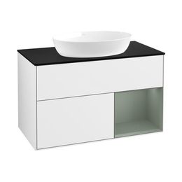 Villeroy & Boch Villeroy und Boch Finion Waschtischunterschrank GA22GMGF 100cm, Abdeckplatte black matt, Emotion, Regale Olive matt lacquer, Glossy white lacquer