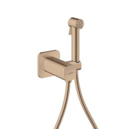 Hansgrohe AXOR Bidette Showers Bidette Duschkopf 29243300 1 Strahlart softsquare f&uuml;r Mischwasser mit Duschkopfhalterung und Duschschlauch 1,25 m, Polished Red Gold