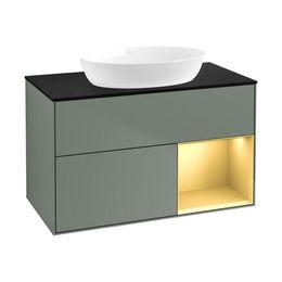 Villeroy & Boch Villeroy und Boch Finion Waschtischunterschrank FA22HFGM 100cm, Abdeckplatte black matt, Regale Gold matt lacquer, Olive Matt Lacquer