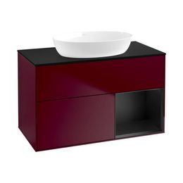Villeroy & Boch Villeroy und Boch Finion Waschtischunterschrank GA22PDHB 100cm, Abdeckplatte black matt, Emotion, Regale Black matt lacquer, Peony Matt