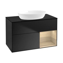 Villeroy & Boch Villeroy und Boch Finion Waschtischunterschrank FA22PCPD 100cm, Abdeckplatte black matt, Regale Oak Veneer, Black matt lacquer