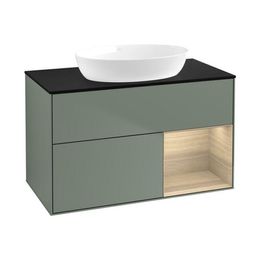 Villeroy & Boch Villeroy und Boch Finion Waschtischunterschrank GA22PCGM 100cm, Abdeckplatte black matt, Emotion, Regale Oak Veneer, Olive Matt Lacquer