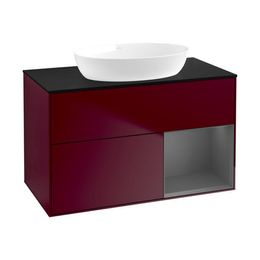 Villeroy & Boch Villeroy und Boch Finion Waschtischunterschrank FA22GKHB 100cm, Abdeckplatte black matt, Regale Anthracite matt lacquer, Peony Matt