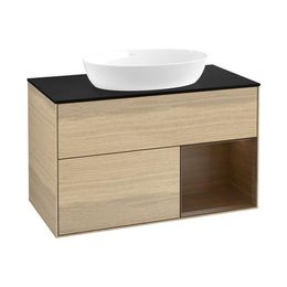 Villeroy & Boch Villeroy und Boch Finion Waschtischunterschrank GA22GNPC 100cm, Abdeckplatte black matt, Emotion, Regale Walnut Veneer, Oak Veneer